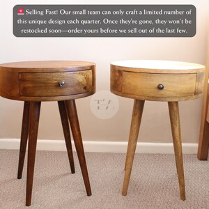 Round Side Table Wood With Drawer • Wooden Side Table Bedroom • Round ...