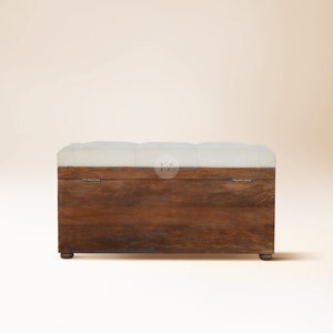 Upholstered Blanket Box Bench Rustic Storage Bench With Cushion Wooden ...