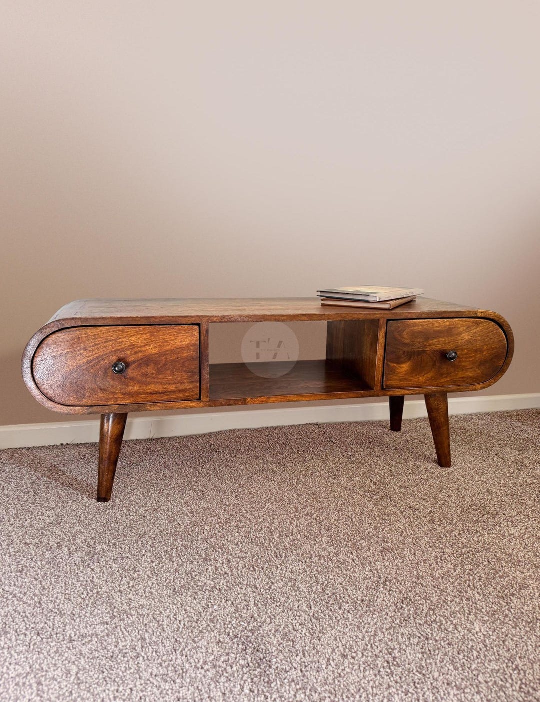 Wooden Coffee Table Oblong • Media Console Coffee Table • Oval Coffee ...