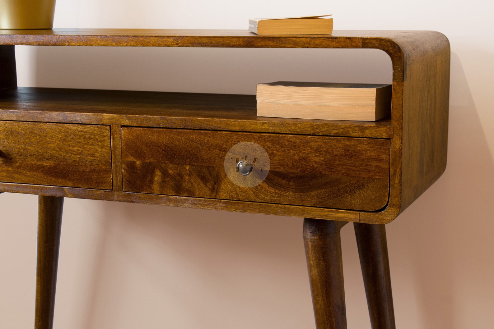 Mid Century Console Table With Drawers Wooden Console Table With Shelf ...