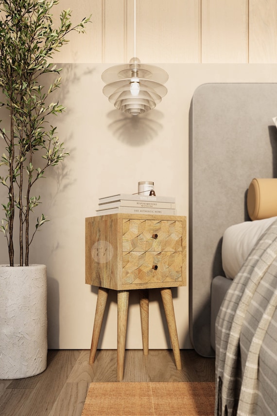 Tall Bedside Table With 2 Drawers High Bedside Table Funky Bedside Table Quirky Scandi Bedside Table Aesthetic Nightstand Narrow Etsy