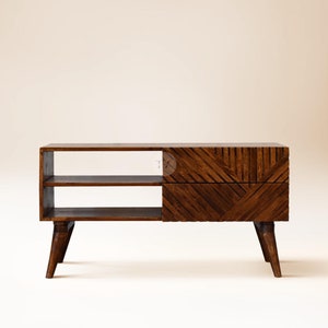 Scandinavian TV Stand With Shelves on Side Wooden Tv Stand Tv Bench ...