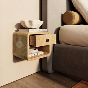 Small Curved Floating Bedside Table With Drawer Round Floating ...