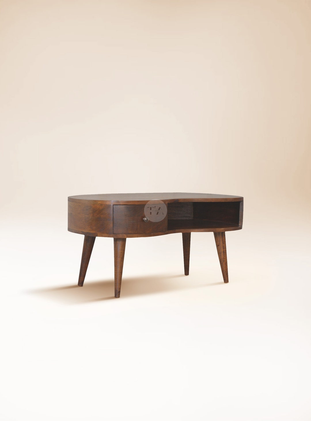 Rounded Edge Coffee Table Mango Wood Rustic Small Coffee Table Kidney ...