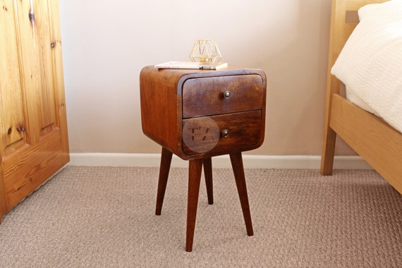 Slim Bedside Table Bedside Table Small Curved Bedside Table Dark Wood Narrow Bedside Table Wooden Bedside Table with Drawers Etsy