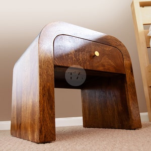 Bedside Table Arched • Rounded Wood Nightstand Low • One Drawer Bedside ...