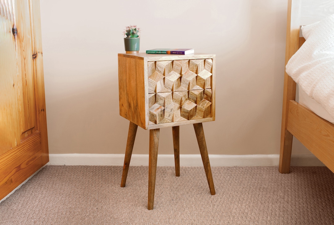 Tall Bedside Table With 2 Drawers • High Bedside Table Funky • Bedside Table Quirky • Scandi ...