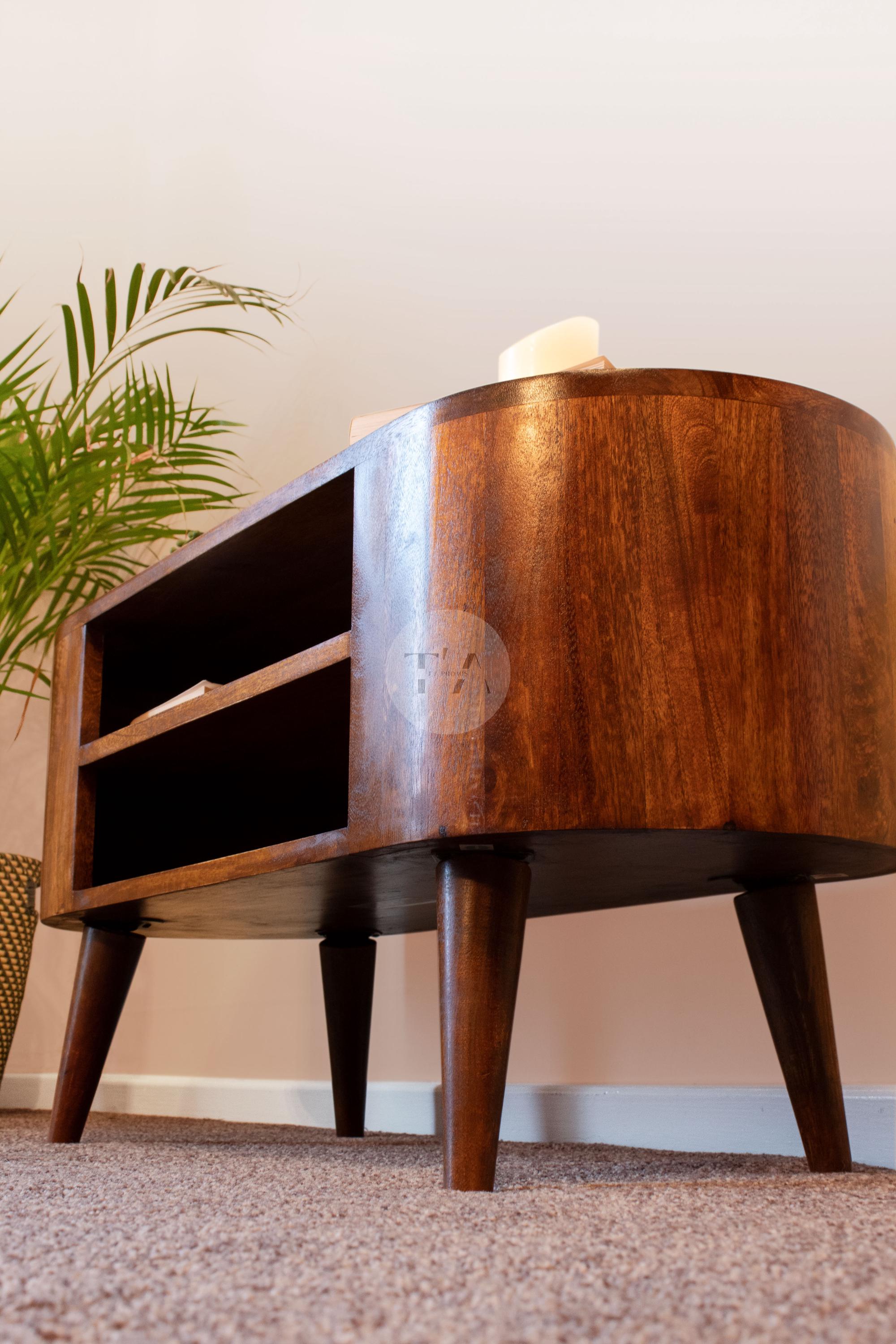 Corner Tv Stand With Two Open Shelves for Bedroom • Retro Tv Unit Round ...