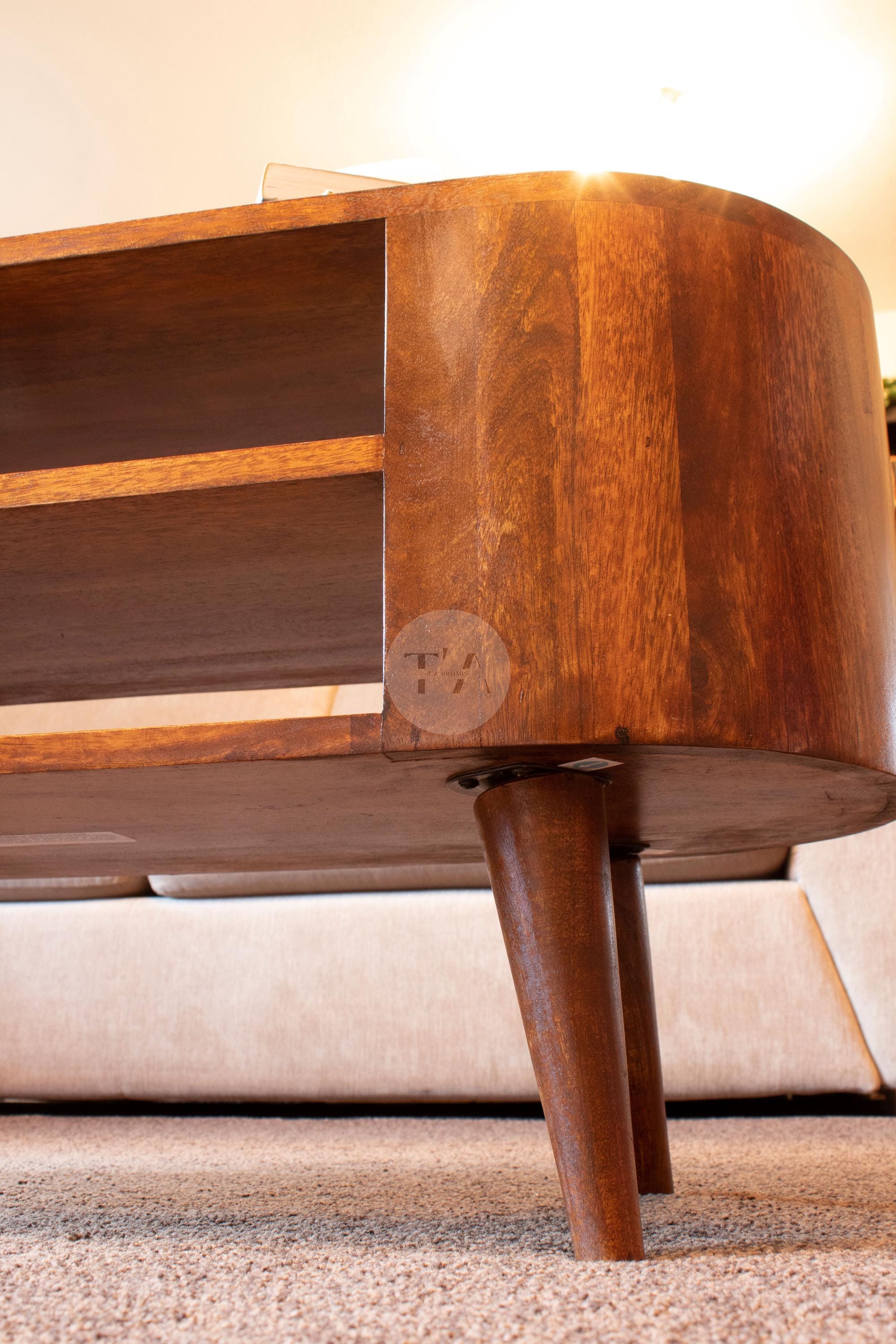 Corner Tv Stand With Two Open Shelves for Bedroom • Retro Tv Unit Round ...