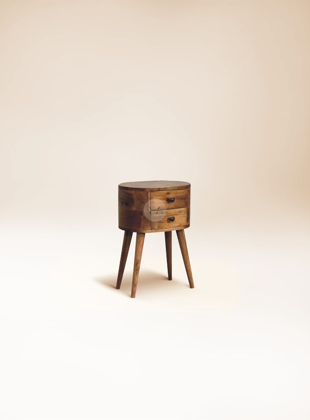 Oval Bedside Table Mango Wood Curved Edge Nightstand With Drawers 2 ...