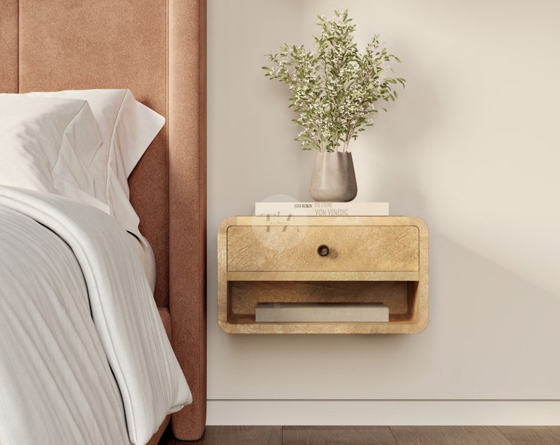 Real Wood Floating Bedside Table • Oak Floating Nightstand Wall Mount ...