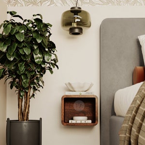 Narrow Floating Nightstand Solid Wood Shelf • Small Rustic Bedside ...