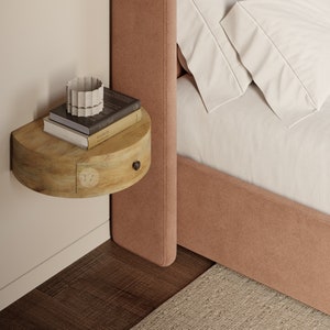Half Moon Floating Bedside Shelf With Drawer • Crescent Bedside Table ...