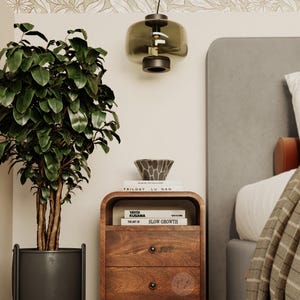 Curved Edge Bedside Table No Assembly • Nightstand With Shelves and 2 ...