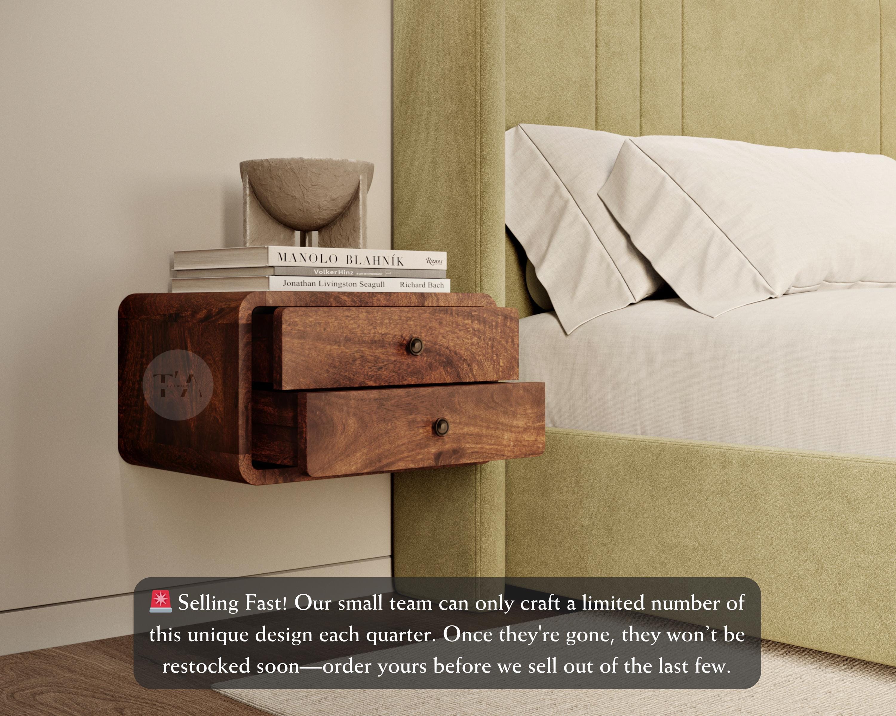 Mid Century Floating Nightstand Bedroom • Modern Floating Bedside Table ...