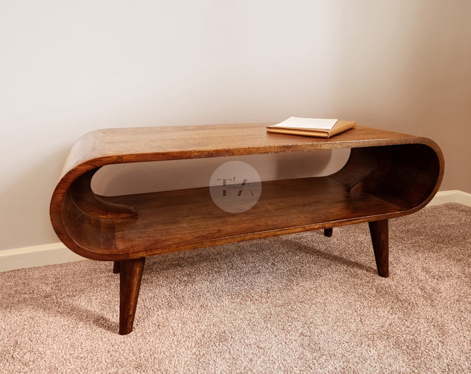 Tv Stand Side Table Rounded TV Stand Open Shelf Curved TV Stand Retro ...