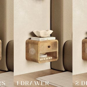 Narrow Floating Nightstand Solid Wood Shelf • Small Rustic Bedside ...