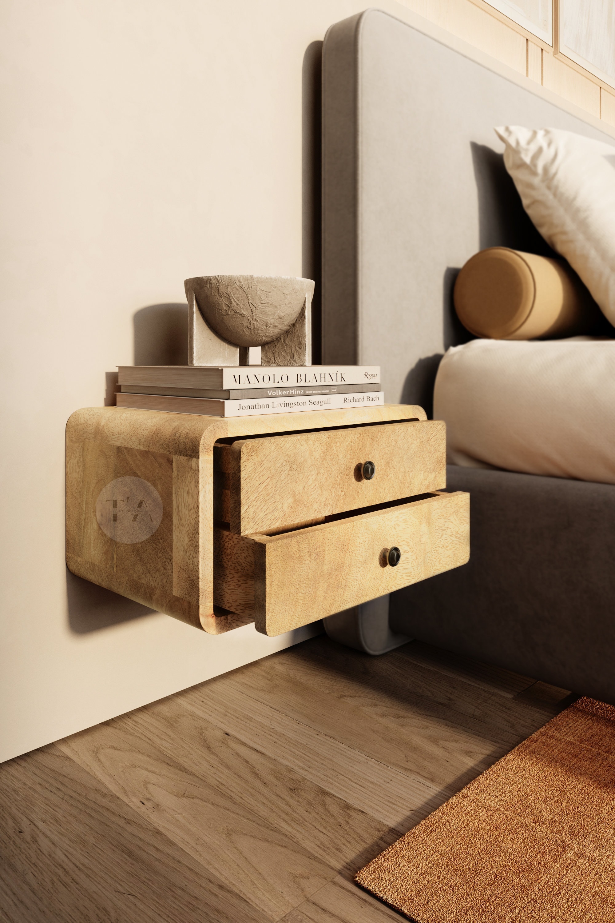 Wall Mounted Bedside Table Oak • Wall Hanging Nightstand for Bedroom ...