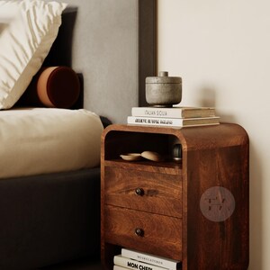 Curved Edge Bedside Table No Assembly • Nightstand With Shelves and 2 ...