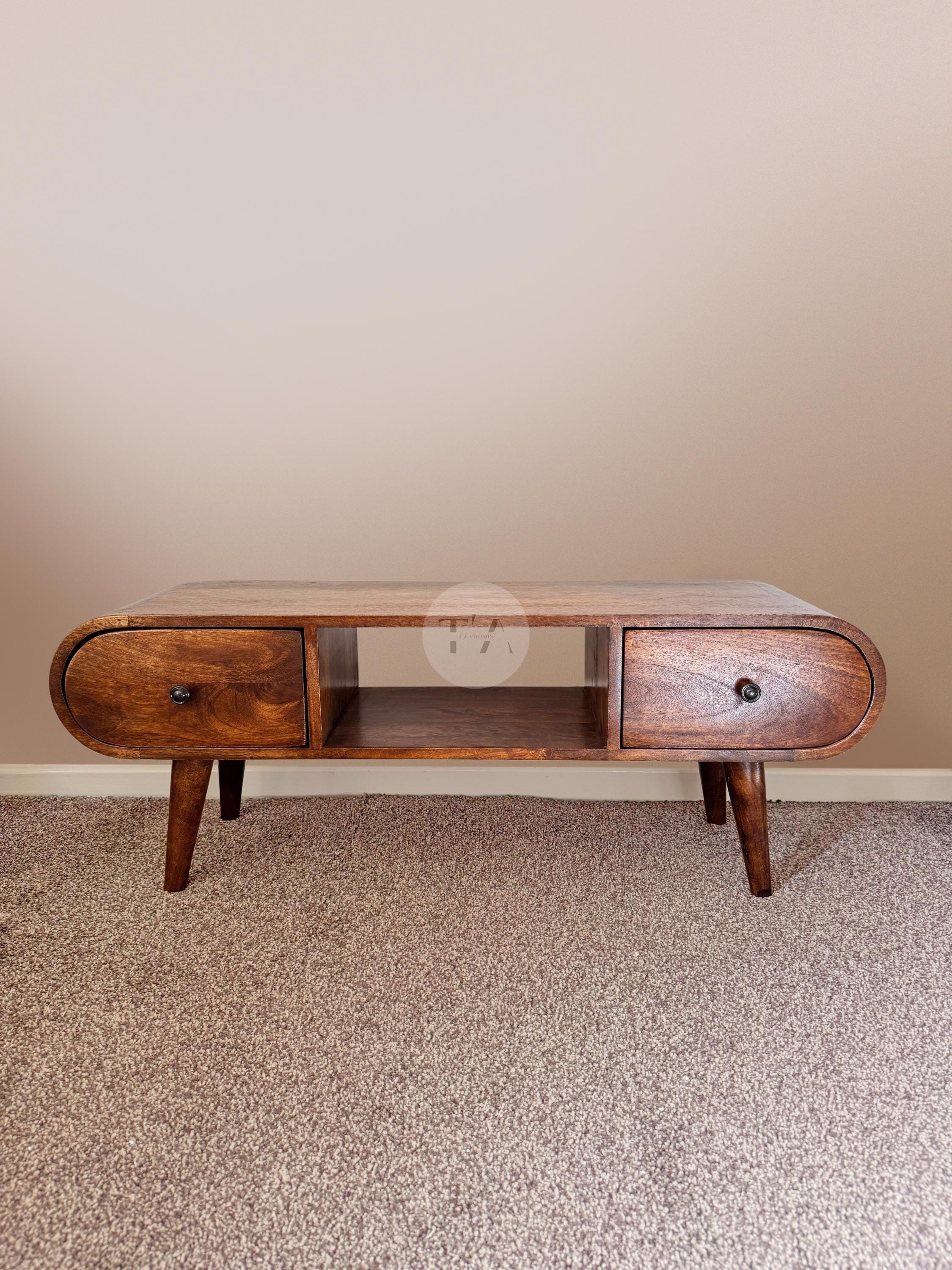 Wooden Coffee Table Oblong • Media Console Coffee Table • Oval Coffee ...