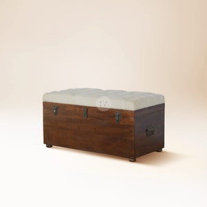 Upholstered Blanket Box Bench Rustic Storage Bench With Cushion Wooden ...