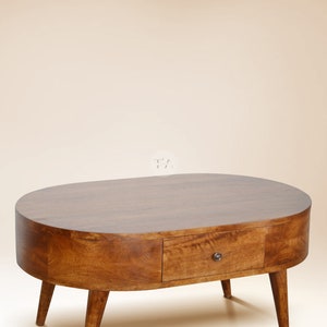 Round Coffee Table Dark Brown Coffee Table Rounded Corner Curved Wooden ...