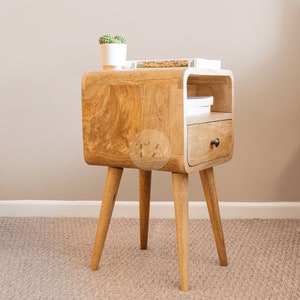 Small Curved Bedside Table With Open Shelf Minimalist Bedside Table ...