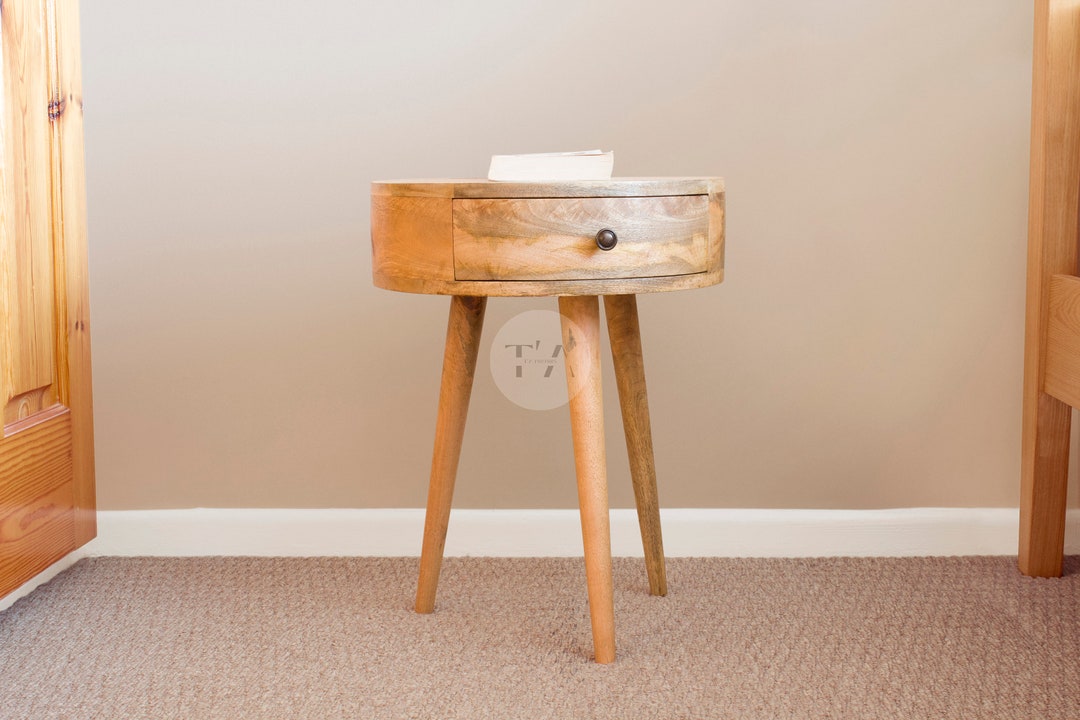 Small Circular Bedside Table Wood • Curved Nightstand Bedside Table ...