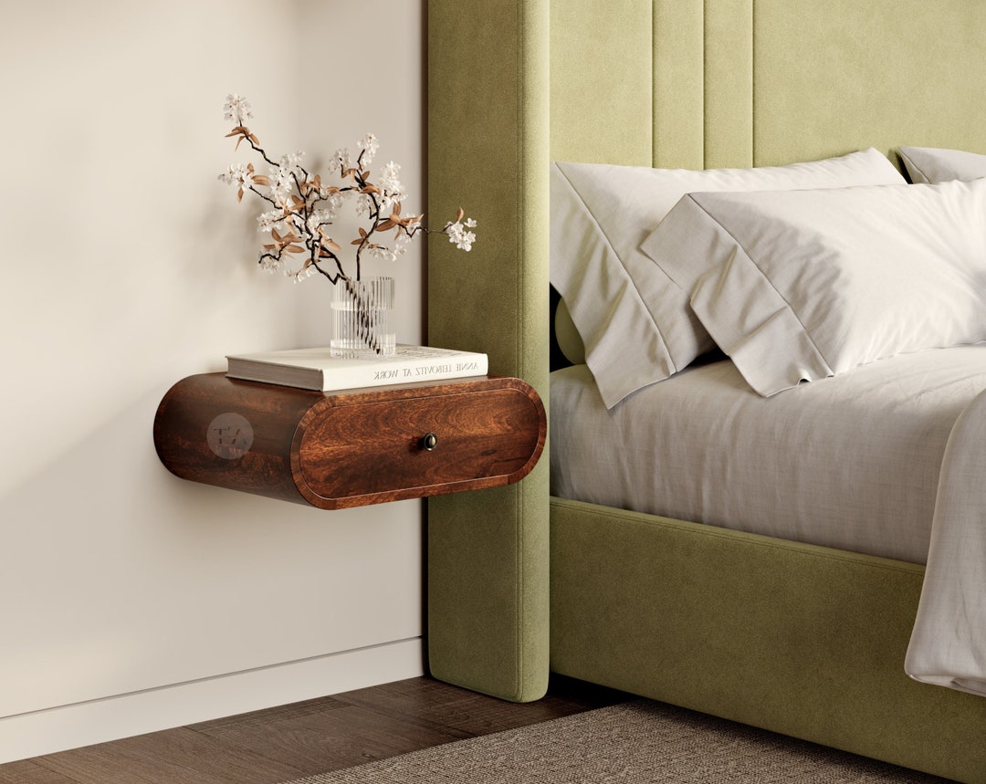 Rounded Floating Nightstand Minimal • Small Floating Bedside Drawer ...