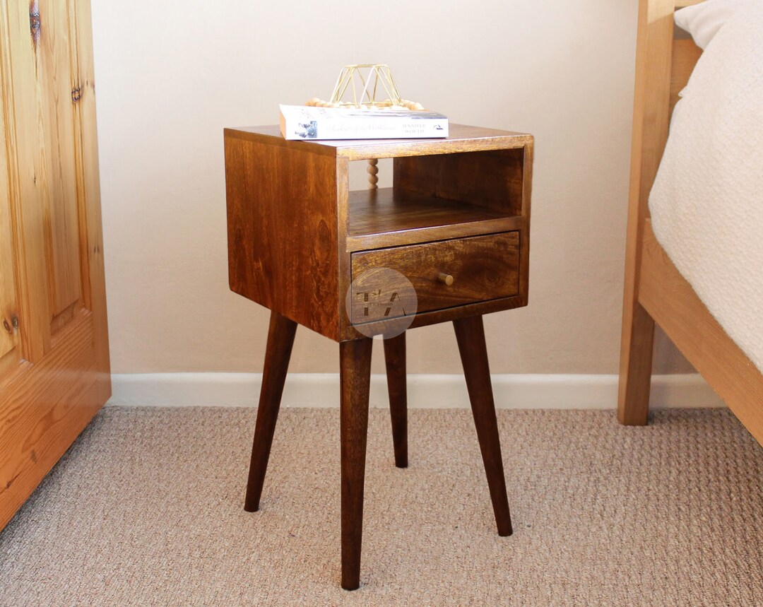 Small Bedside Table With Drawer Slim Bedside Table Dark Wood - Etsy UK