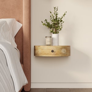 Half Moon Floating Bedside Shelf With Drawer • Crescent Bedside Table ...