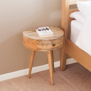 Small Circular Bedside Table Wood • Curved Nightstand Bedside Table ...