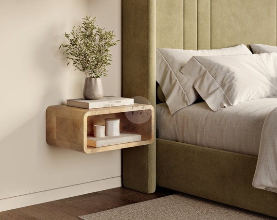 Light Wood Floating Nightstand Bedside Wall Open Shelf Bedside Table Wall Hung Floating Wooden Bedside Table Wall Mounted End Table Etsy