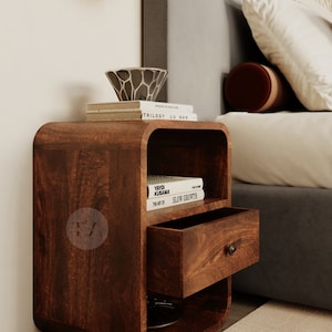 Bedside Table With Shelves • Curved Bedside Table Unique • Modern ...
