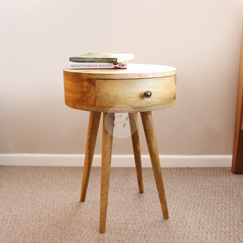 Round Wooden Side Table - Etsy