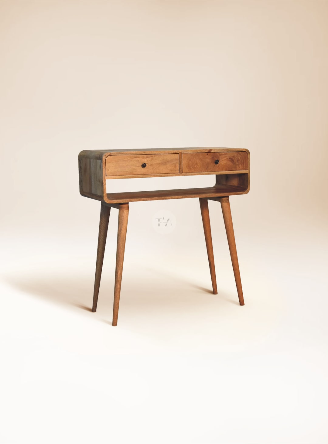 Rounded Edge Console Table With Shelf Large Narrow Console Table in Oak ...