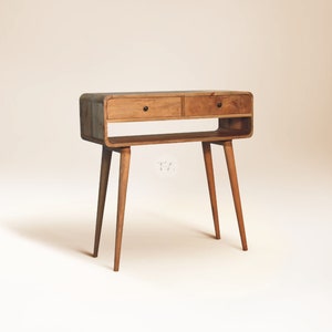 Rounded Edge Console Table With Shelf Large Narrow Console Table in Oak ...