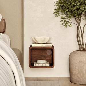 Narrow Floating Nightstand Solid Wood Shelf • Small Rustic Bedside ...