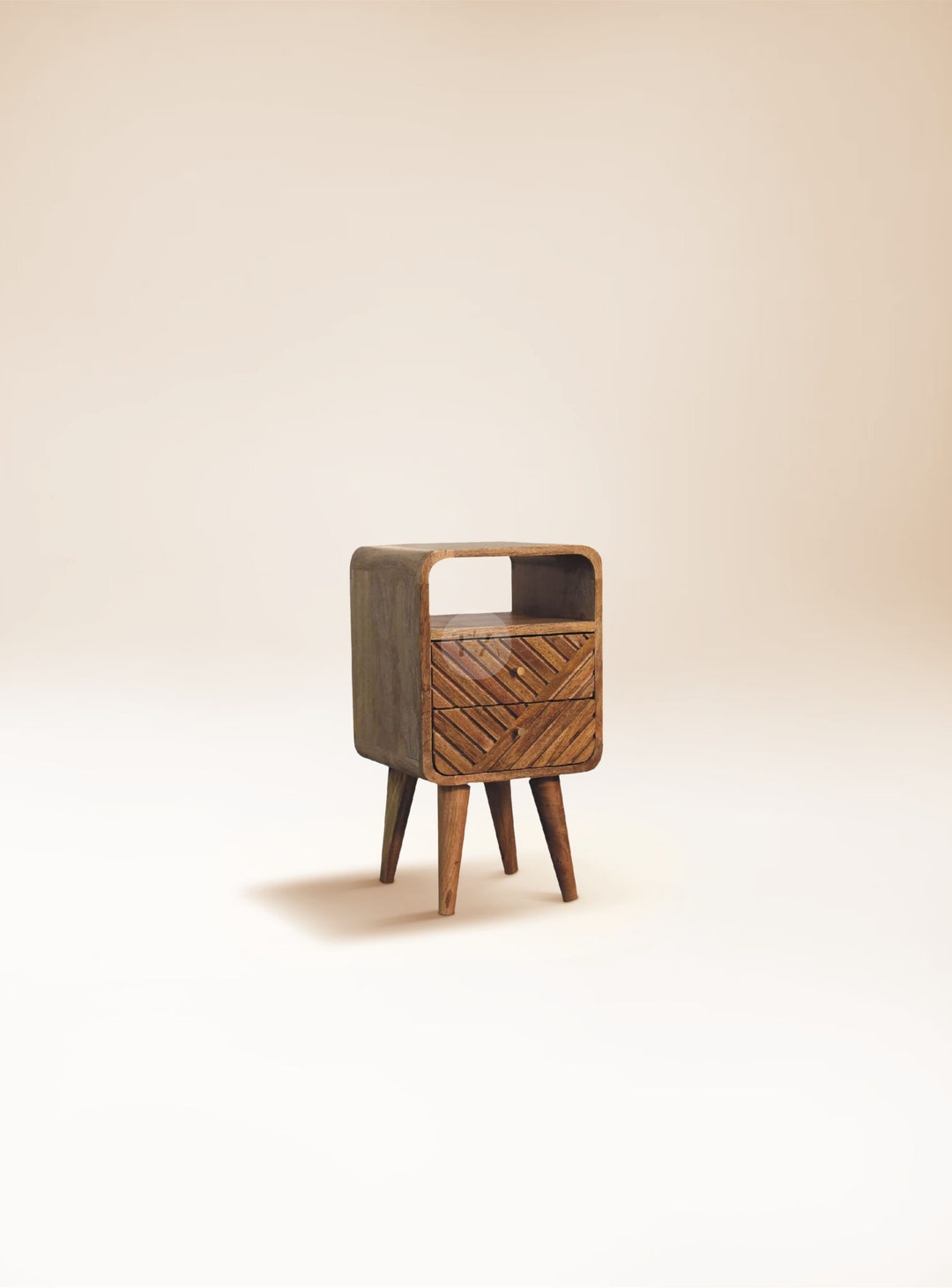 Small Bedside Table Rounded Corners 2-drawer Natural Wood Nightstand ...