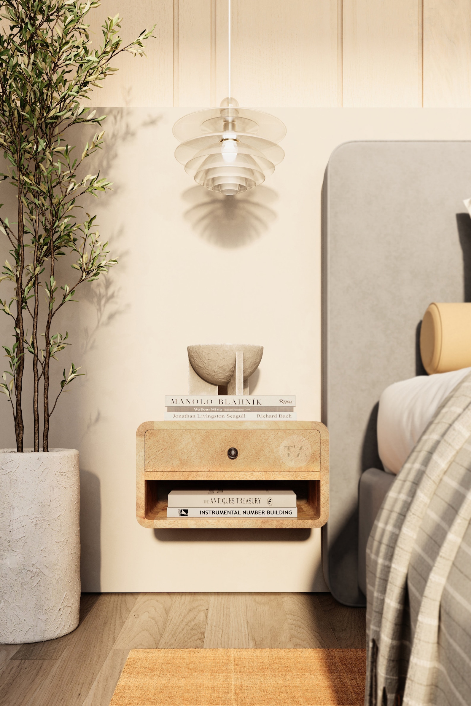 Real Wood Floating Bedside Table • Oak Floating Nightstand Wall Mount ...