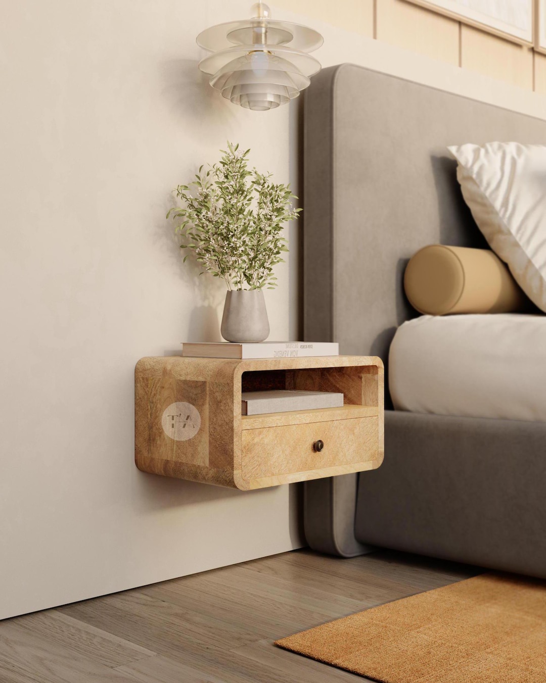Mango Wood Floating Bedside Table • Floating Bedside Unit • Nightstand ...
