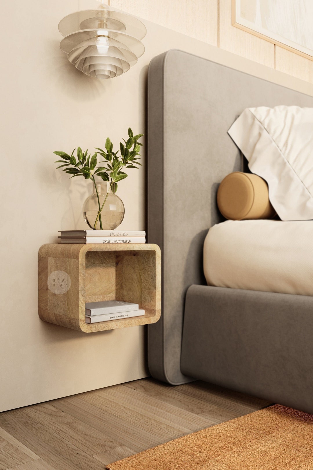 Mini Floating Shelf Cube • Floating Bedside Table Curved • Square ...
