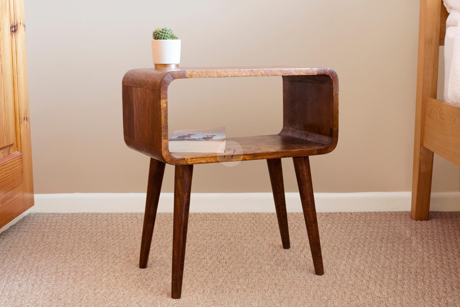 Small & Slim Scandi Bedside Table • Bedside Cabinet Open • Curved ...