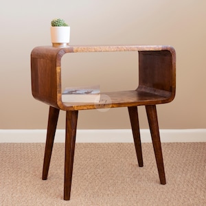 Small & Slim Scandi Bedside Table • Bedside Cabinet Open • Curved ...