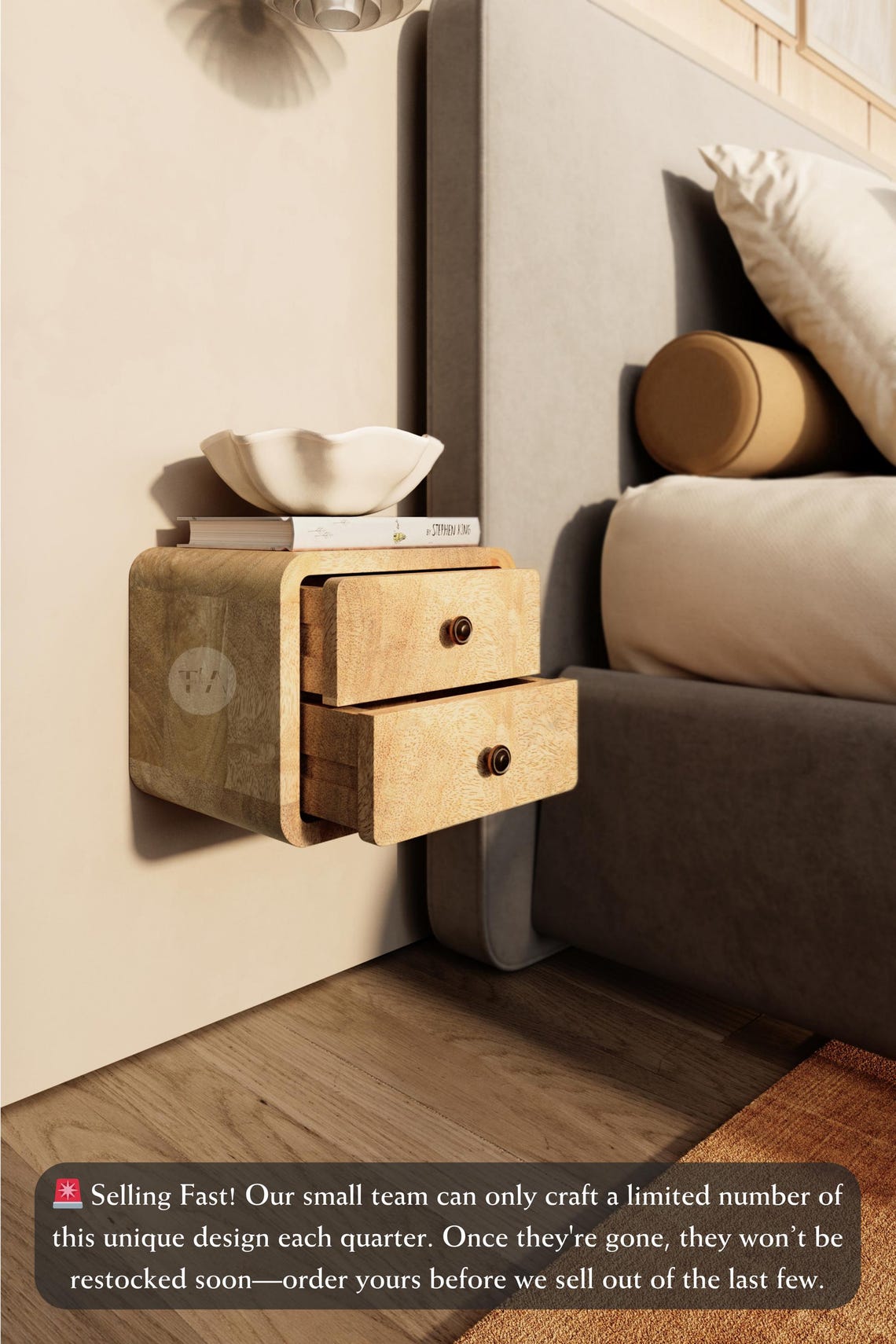 Scandinavian Floating Nightstand • Small Wooden Floating Nightstand Oak ...
