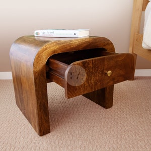 Bedside Table Arched • Rounded Wood Nightstand Low • One Drawer Bedside ...