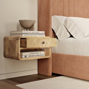 Real Wood Floating Bedside Table Oak Floating Nightstand Wall Mount ...
