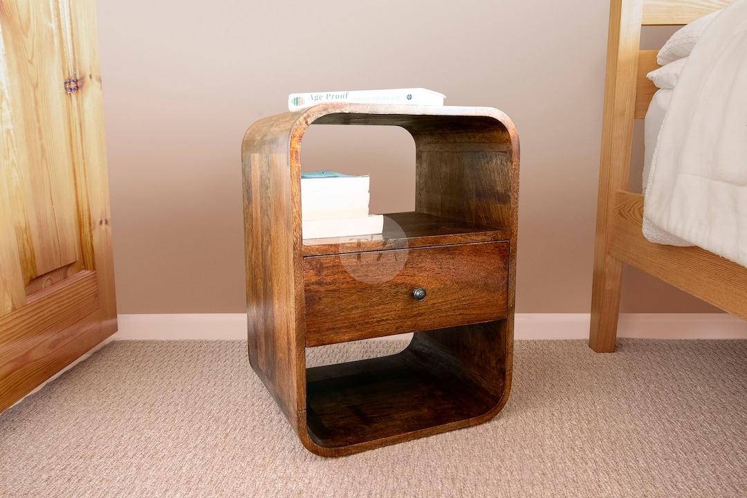 Bedside Table With Shelves • Curved Bedside Table Unique • Modern ...