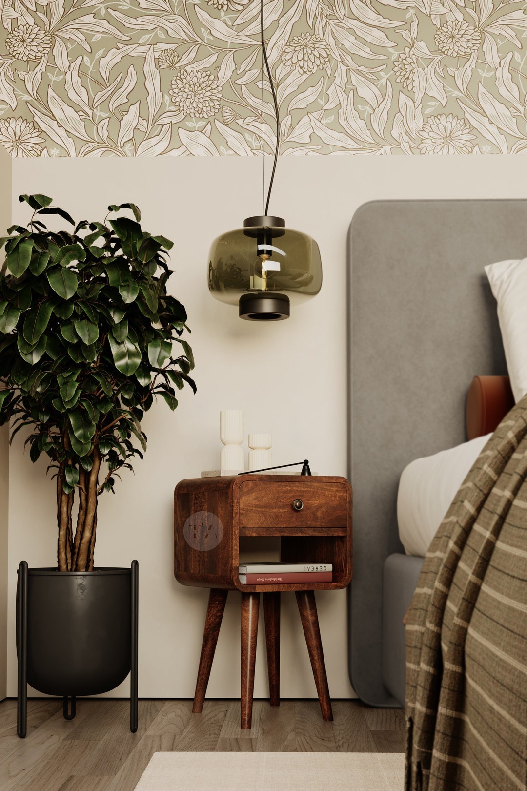 Dark Solid Wood Bedside Table Slim Design • Modern Rustic Nightstand ...