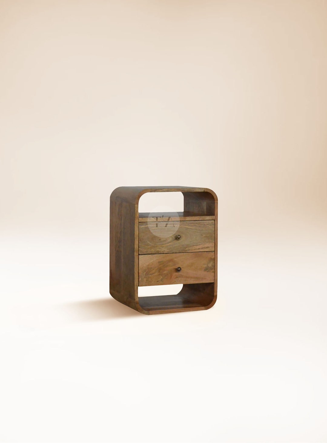 Solid Bedside Table No Legs Modern Curved Nightstand With Drawers Open ...